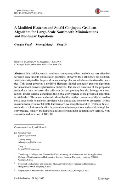 pdf a modified hestenes and stiefel conjugate gradient algorithm for large scale nonsmooth