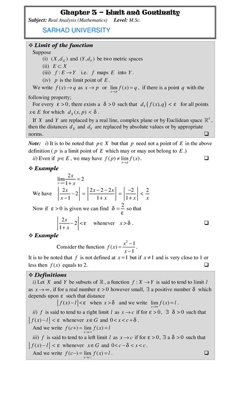 chap 03 real analysis mathematics limit and continuity theorem and its proof v limit
