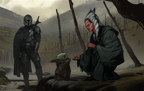 Обои фильм рисунок Асока Мандалорец The Mandalorian Грогу
