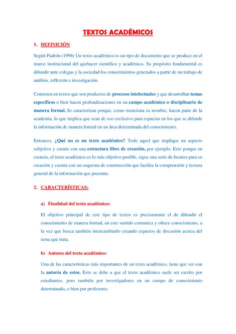 Textos Académicos TEXTOS ACADÉMICOS 1 DEFINICIÓN Según Padrón 1996