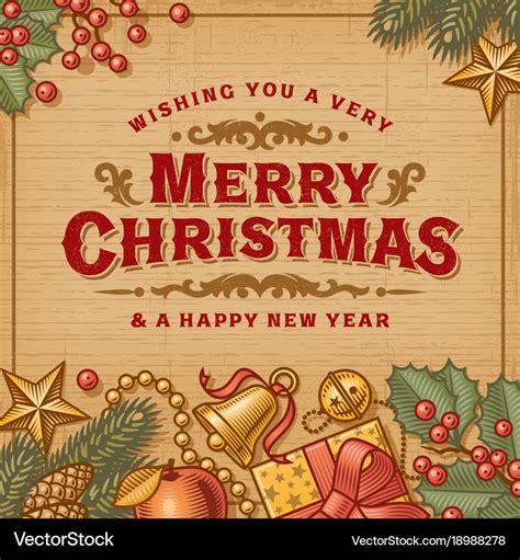 Merry Christmas Vintage Card Royalty Free Vector Image