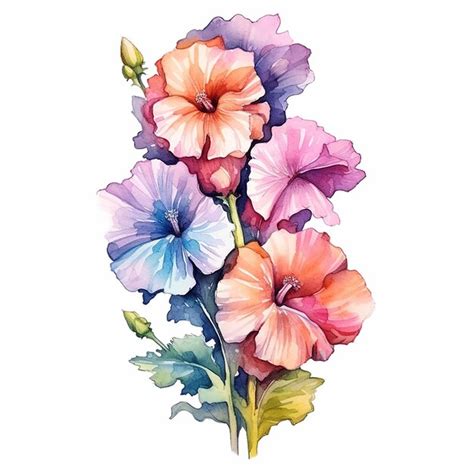 Premium AI Image Watercolor Painting Of A Bunch Of Flowers With A Bud