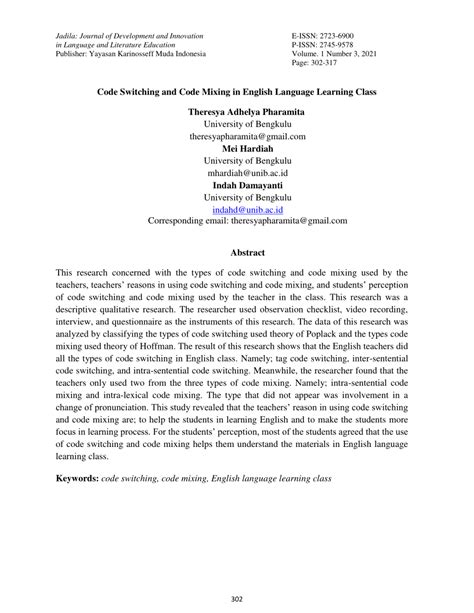 pdf code switching and code mixing in english language learning class