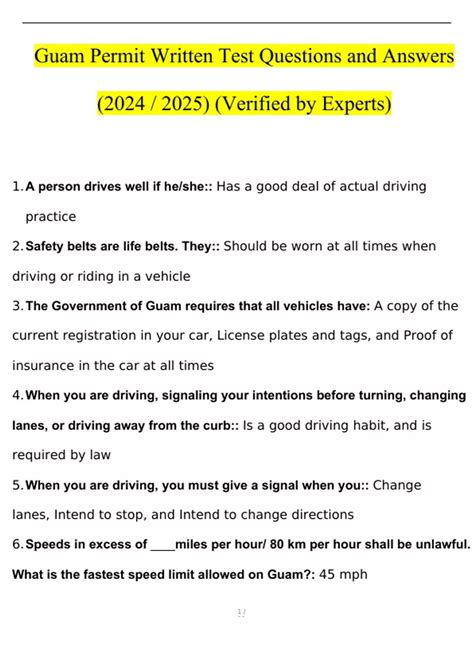Guam Permit Written Test Questions And Answers Verified