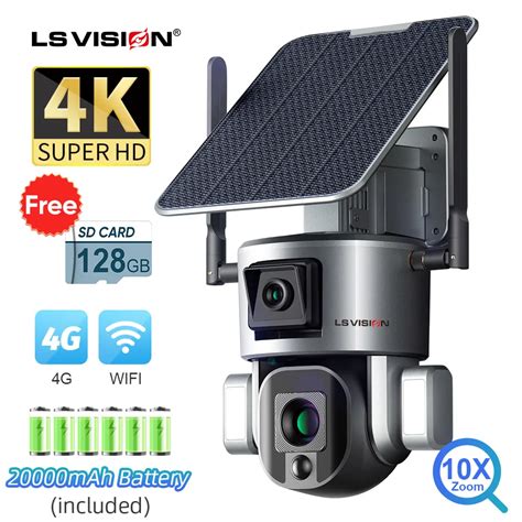 Ls Visão 4k 8mp 4g wifi Sem Fio Solar Câmera Dupla Lente 10x Zoom