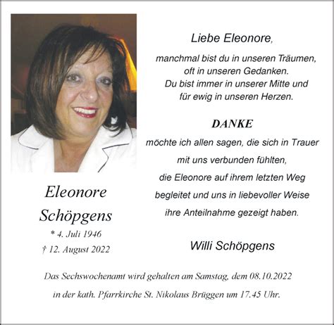 Alle Traueranzeigen für Eleonore Schöpgens trauer rp online de
