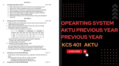 Operating System Aktu Previous Year Question Paper KCS 401 2nd Year
