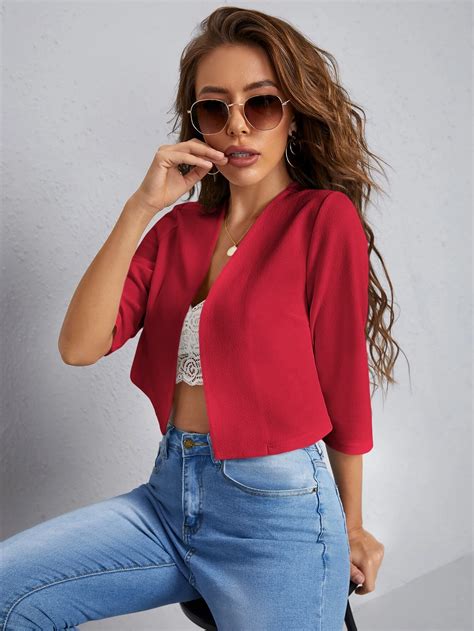 SHEIN Privé Solid Open Front Blazer SHEIN USA