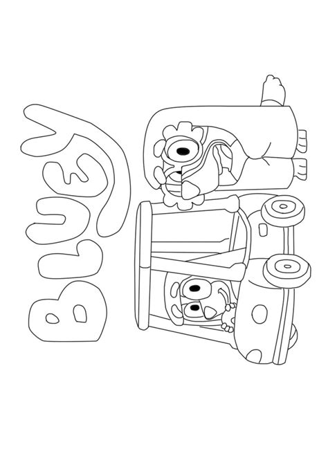 Coloriage Bluey en voiture à imprimer avec Tête à modeler