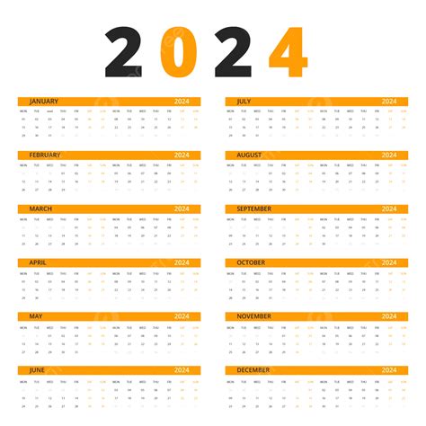 Conception De Modèle De Calendrier Mensuel 2024 Vecteur PNG 2024