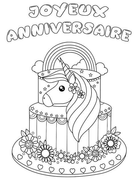 Coloriage Joyeux Anniversaire avec Des Fleurs télécharger et imprimer