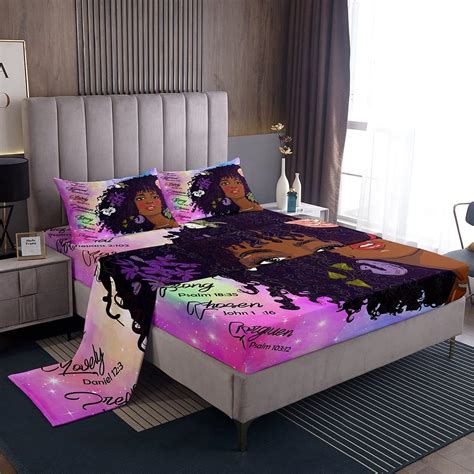 Erosebridal African American Black Girl Bed Sheets Graffiti Cool Afro Woman Queen