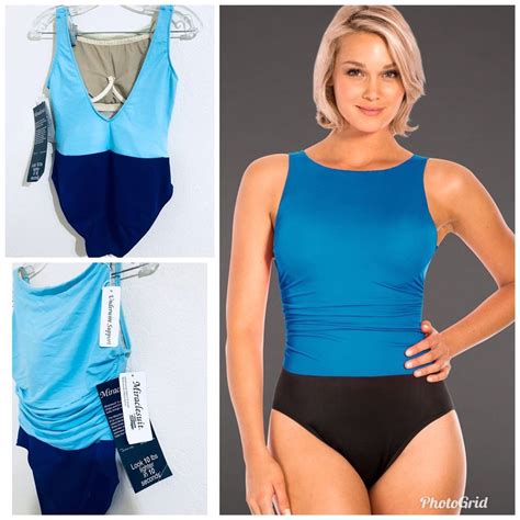 120 Miraclesuit Sz 12 Regatta High Neck One Piece D Cup Two Tone Ocean Blue Miraclesuit