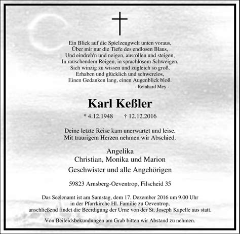 Traueranzeigen von Karl Keßler Trauer in NRW de