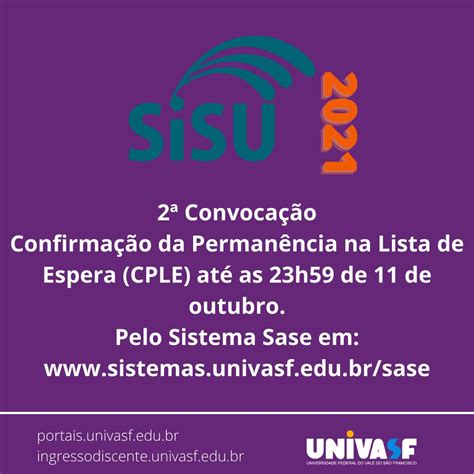 Univasf Divulga Convoca O Da Lista De Espera Do Sisu Para Cple