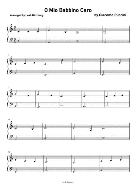 O Mio Babbino Caro By Giacomo Puccini Arr Leah Ginzburg By Giacomo