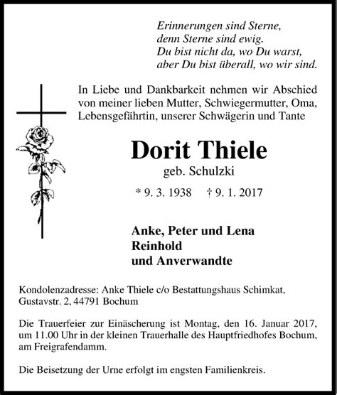 Traueranzeigen Von Dorit Thiele Trauer In NRW De