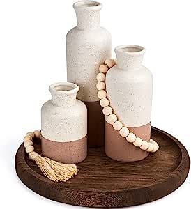 Yangbaga Wooden Rustic Round Decorative Serving Tray Centerpiece