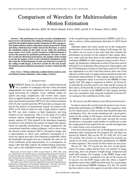pdf comparison of wavelets for multiresolution motion estimation