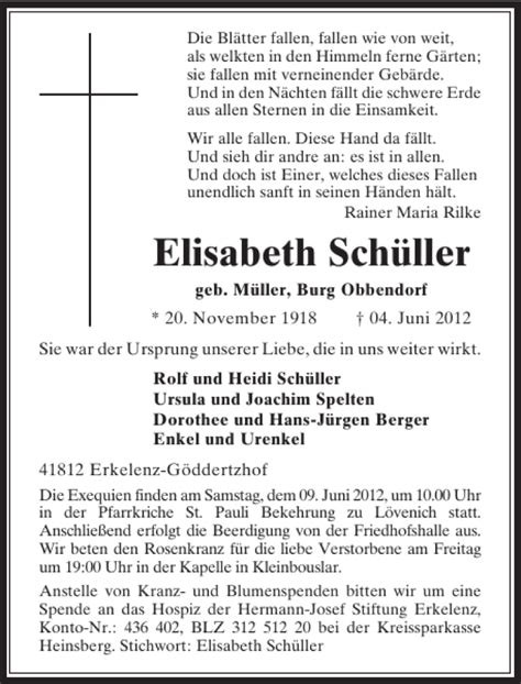 Alle Traueranzeigen F R Elisabeth Sch Ller Trauer Rp Online De