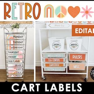 Retro 10 Drawer Rolling Cart Label Retro Cart Labels Groovy Classroom