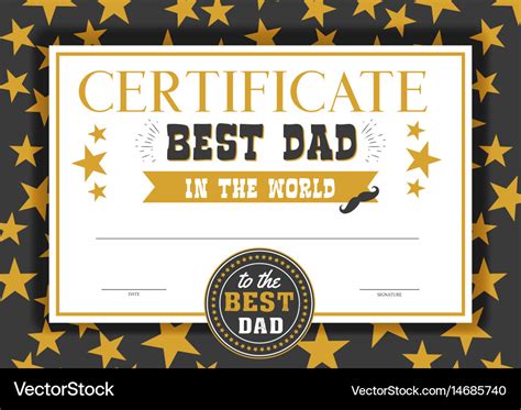 Best Dad In World Certificate Royalty Free Vector Image