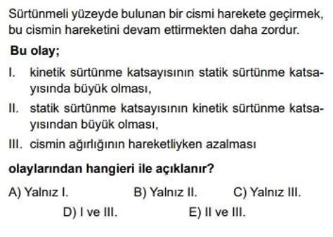 9 Sınıf Fizik Test 12 Sürtünme Kuvveti Test Çöz Dersyap