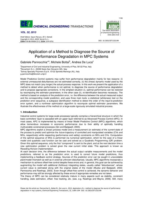 pdf application of a method to diagnose the source of performance degradation in mpc systems