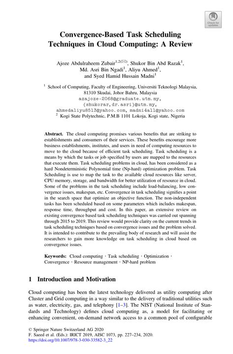 pdf convergence based task scheduling techniques in cloud computing a review