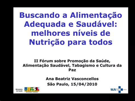 PPT Buscando a Alimentação Adequada e Saudável melhores níveis de