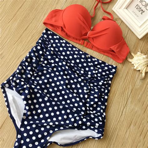 Aliexpress Buy Women Swimsuit Ruched Polka Dot Bikini Set Vintage