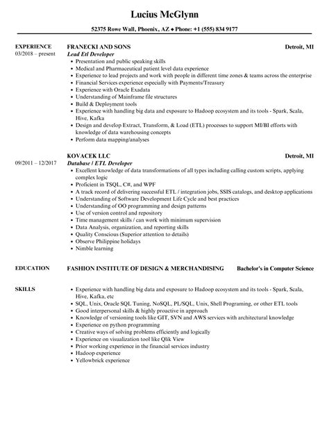 ETL Developer Resume Samples Velvet Jobs