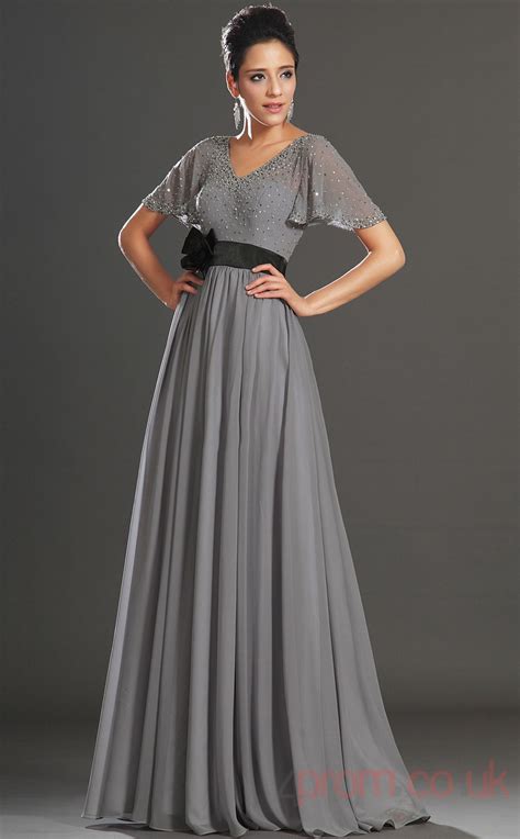 Silver D Chiffon A Line V Neck Floor Length Prom Dress Bd
