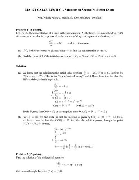 ma 124 calculus ii c1 solutions to second midterm exam