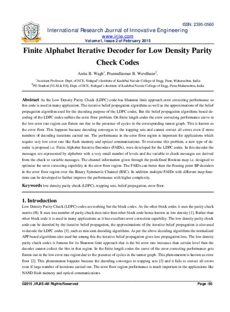 pdf finite alphabet iterative decoder for low density parity check codes irjie