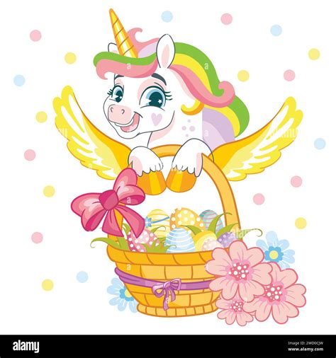 Cute Cartoon Unicorn With Rainbow Mane And Tail Isolated On A White