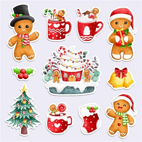 Premium Vector Watercolor Illustration Printable Christmas Stickers
