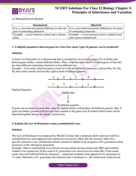 ncert solutions class 12 biology chapter 5 principles of inheritance and variation 2022