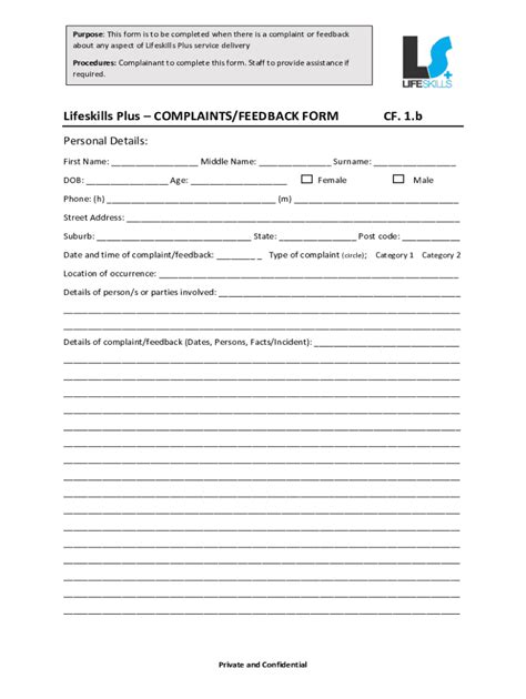 Fillable Online COMPLAINTS FEEDBACK FORM CF 1 B Fax Email Print