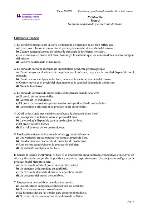 2Âª Coleccion Introducci Ã³n a la Econom Ãa Curso 2022 23 Cuestiones