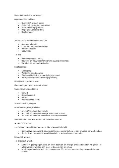 Document 1 College Aantekeningen 1 Materieel Strafrecht HC Week 1