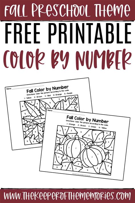Free Printable Fall Color By Number Preschool Worksheets The Keeper