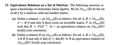 solved 13 equivalence relations on a set of matrices the