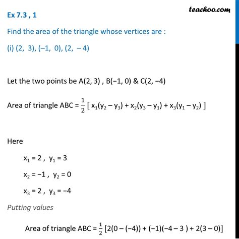 question 1 i class 10 find the area of the triangle whose vertices