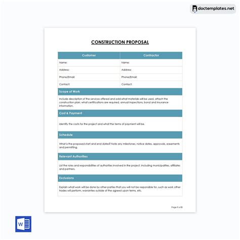 Free Construction Proposal Templates For Excel
