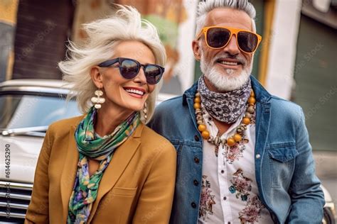 Sexy Senior Couple Posing With Cabrio Car On Background Stock Illustration Adobe Stock
