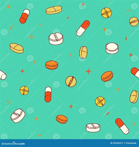 Colorful Seamless Pattern With Pills And Capsules Stock Vector