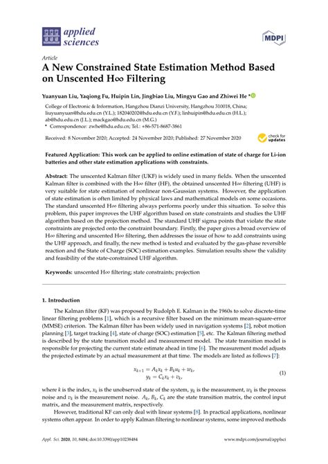 pdf a new constrained state estimation method based on unscented h∞ filtering