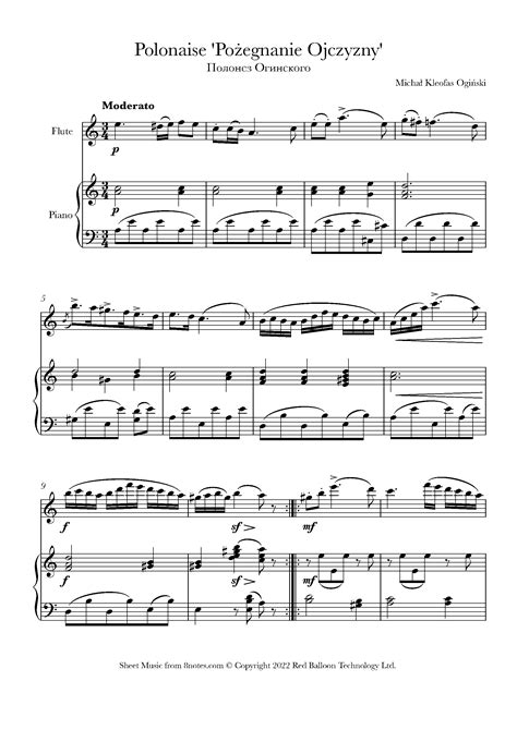 Ogiński Polonaise Pozegnanie Ojczyzny Sheet music for Flute