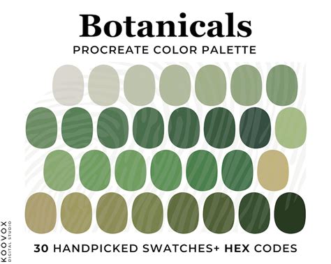 Green Procreate Color Palette Hex Codes Color Swatches Etsy